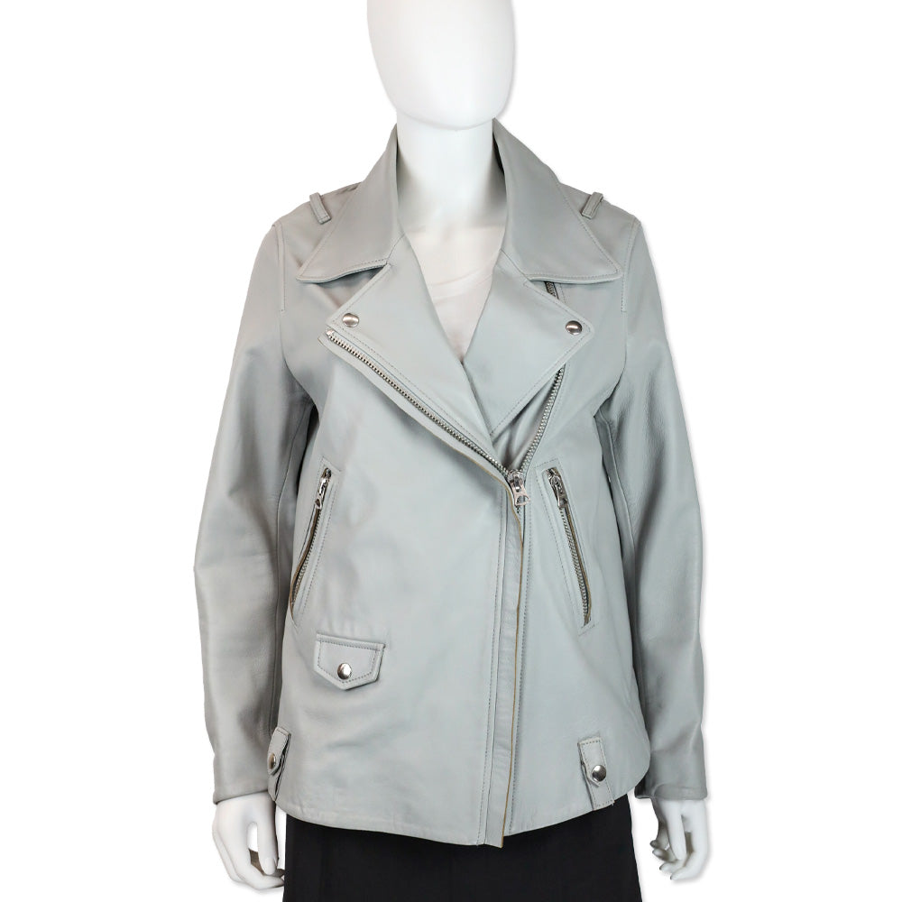 Acne Studios Pale Lavender Leather Biker Jacket | DBLTKE Luxury ...