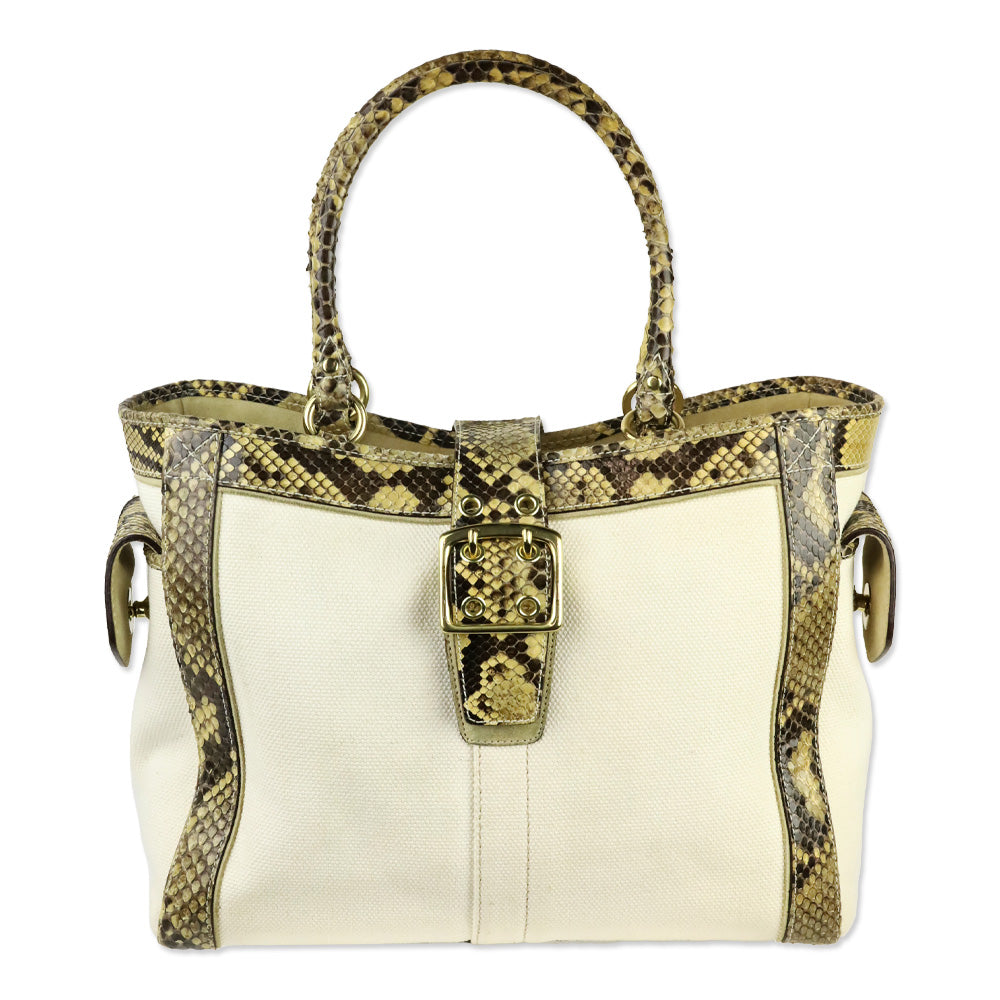 Coach Canvas Python Trim Boxy Tote | DBLTKE Luxury Consignment Boutique