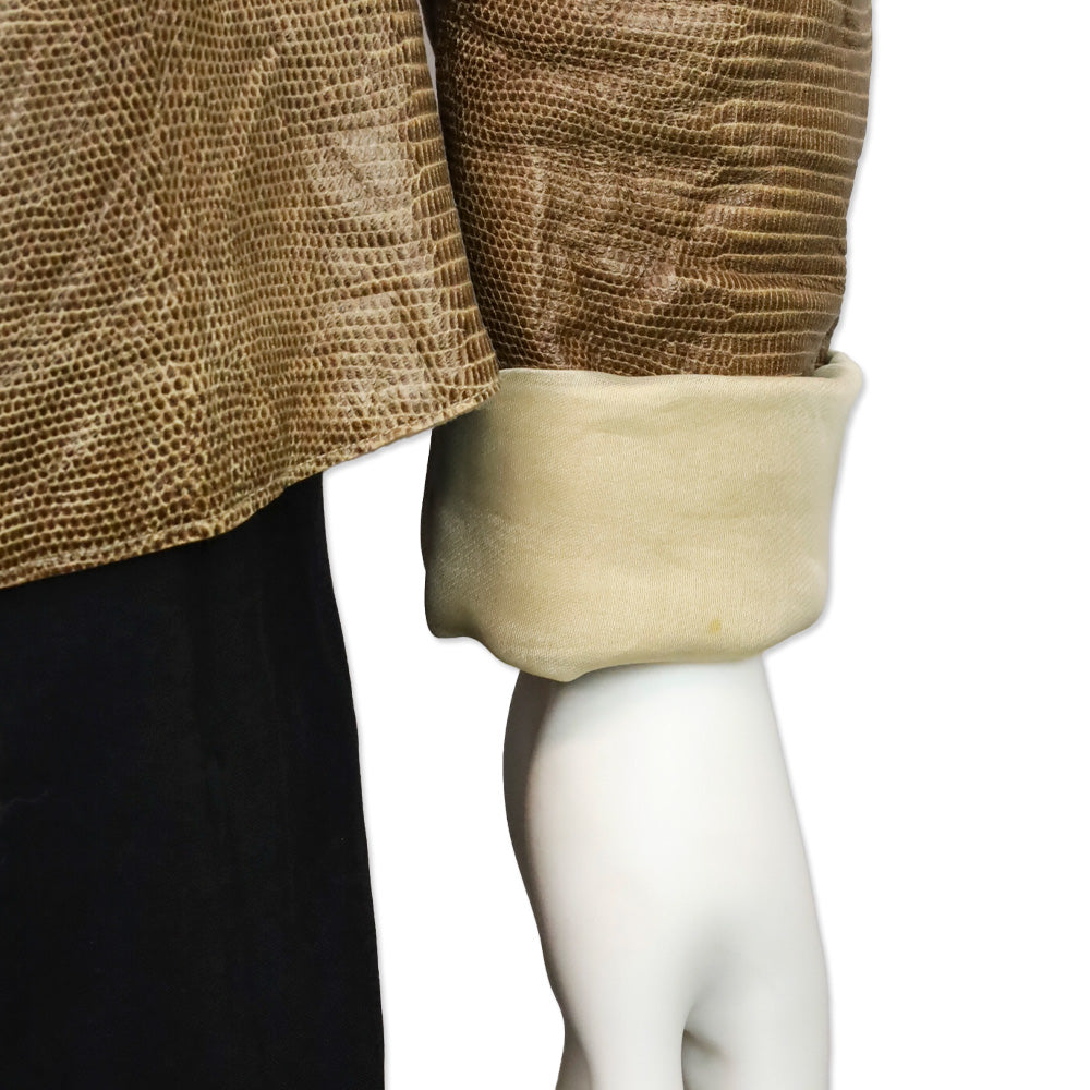 Giorgio Armani Black Label Brown Lambskin Lizard-Print Leather Jacket ...